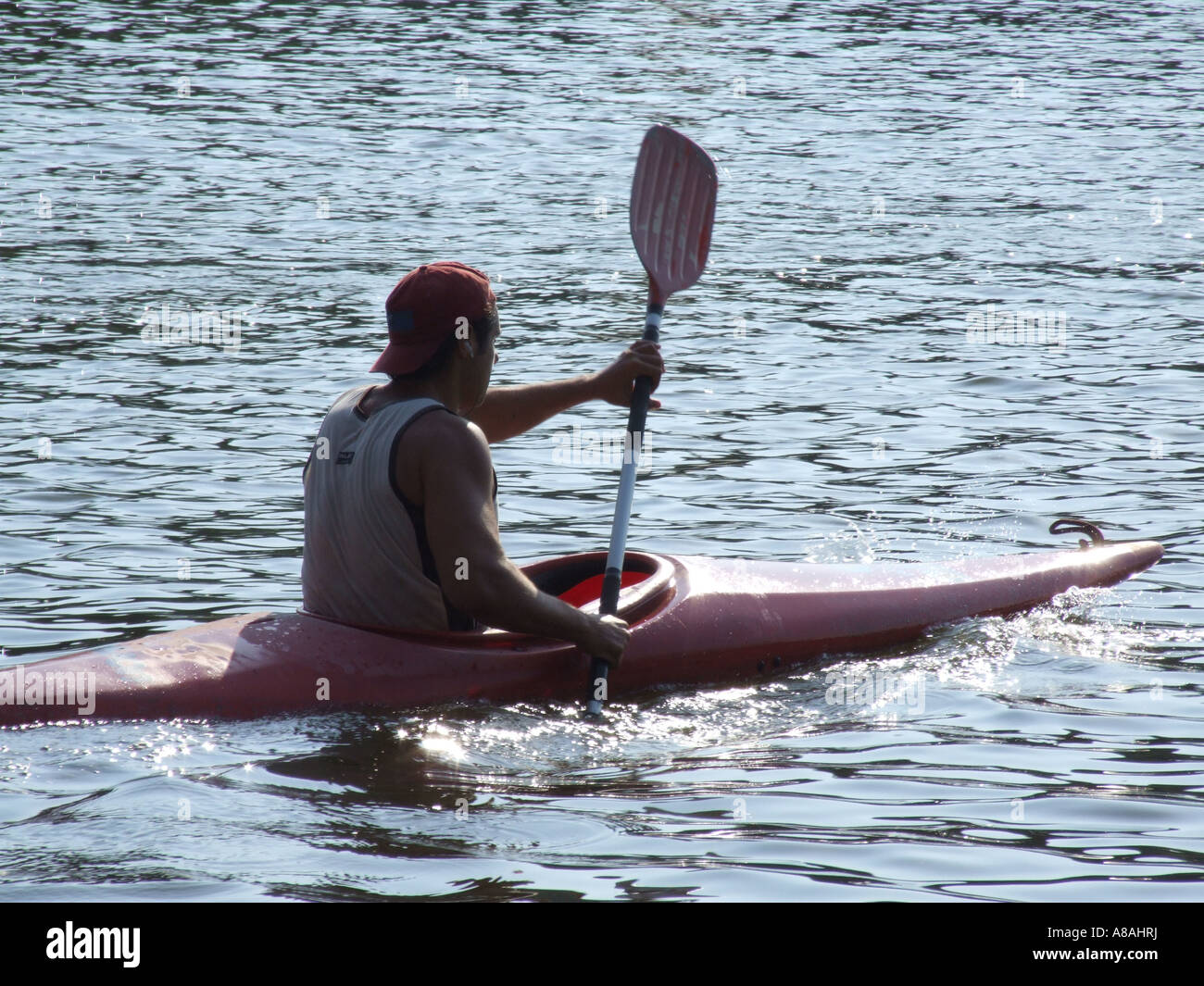 man rowing canoe Stock Photo - Alamy