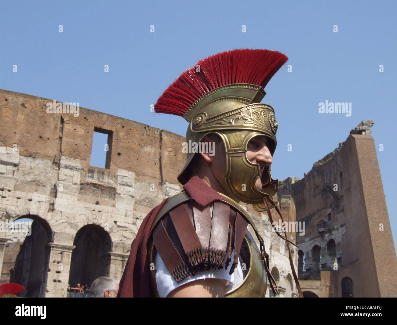 Roman soldier in a procession by the colosseum celebrating the birth of ...