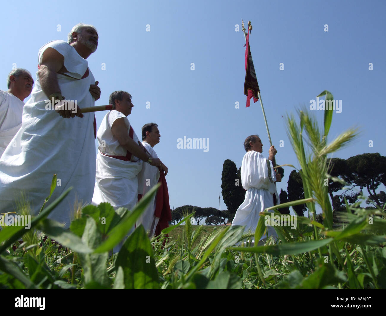 Roman politicians in a procession celebrating the birth of Rome italy ...