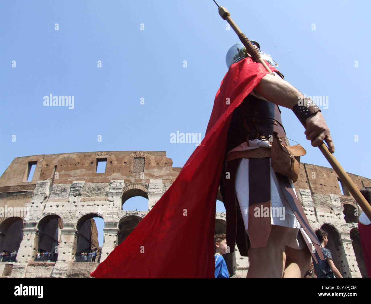 Roman soldier in a procession by the colosseum celebrating the birth of ...