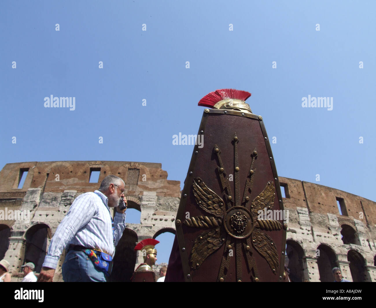 Roman soldier in a procession by the colosseum celebrating the birth of ...