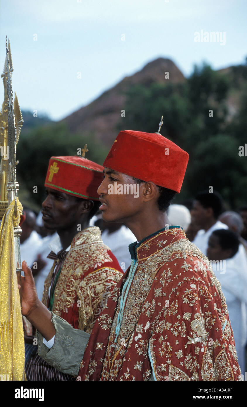 boy holding a cross, Meskel ceremony, Axum, Ethiopia Stock Photo - Alamy