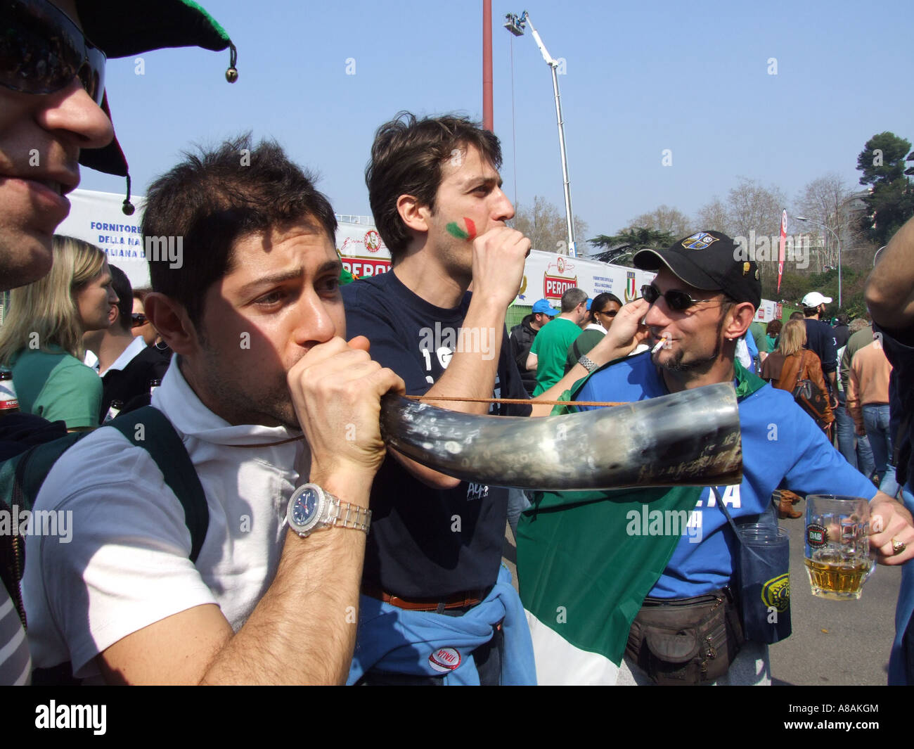 italian rugby fans in rome for the six nations match versus ireland ...