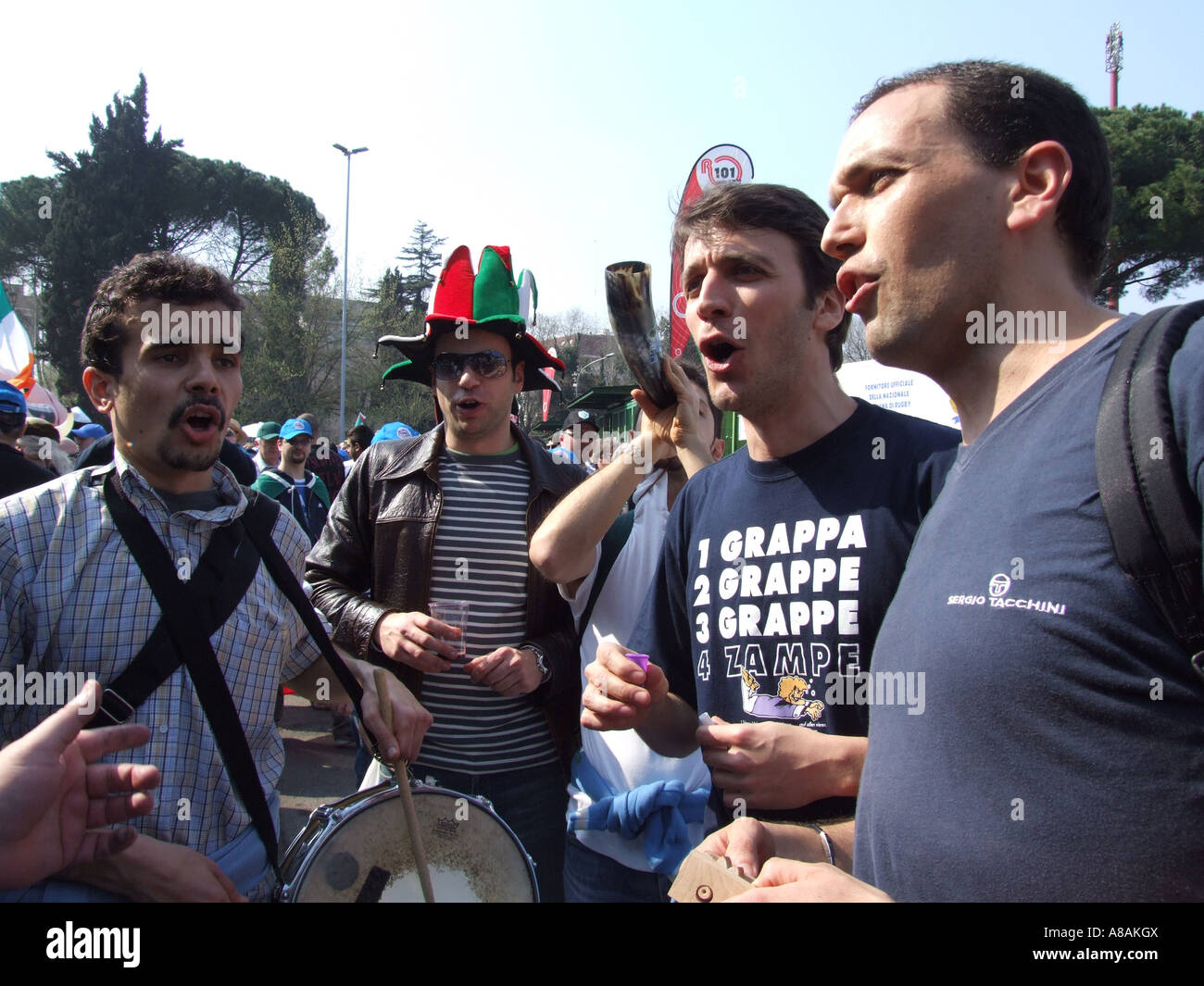 italian rugby fans in rome for the six nations match versus ireland ...