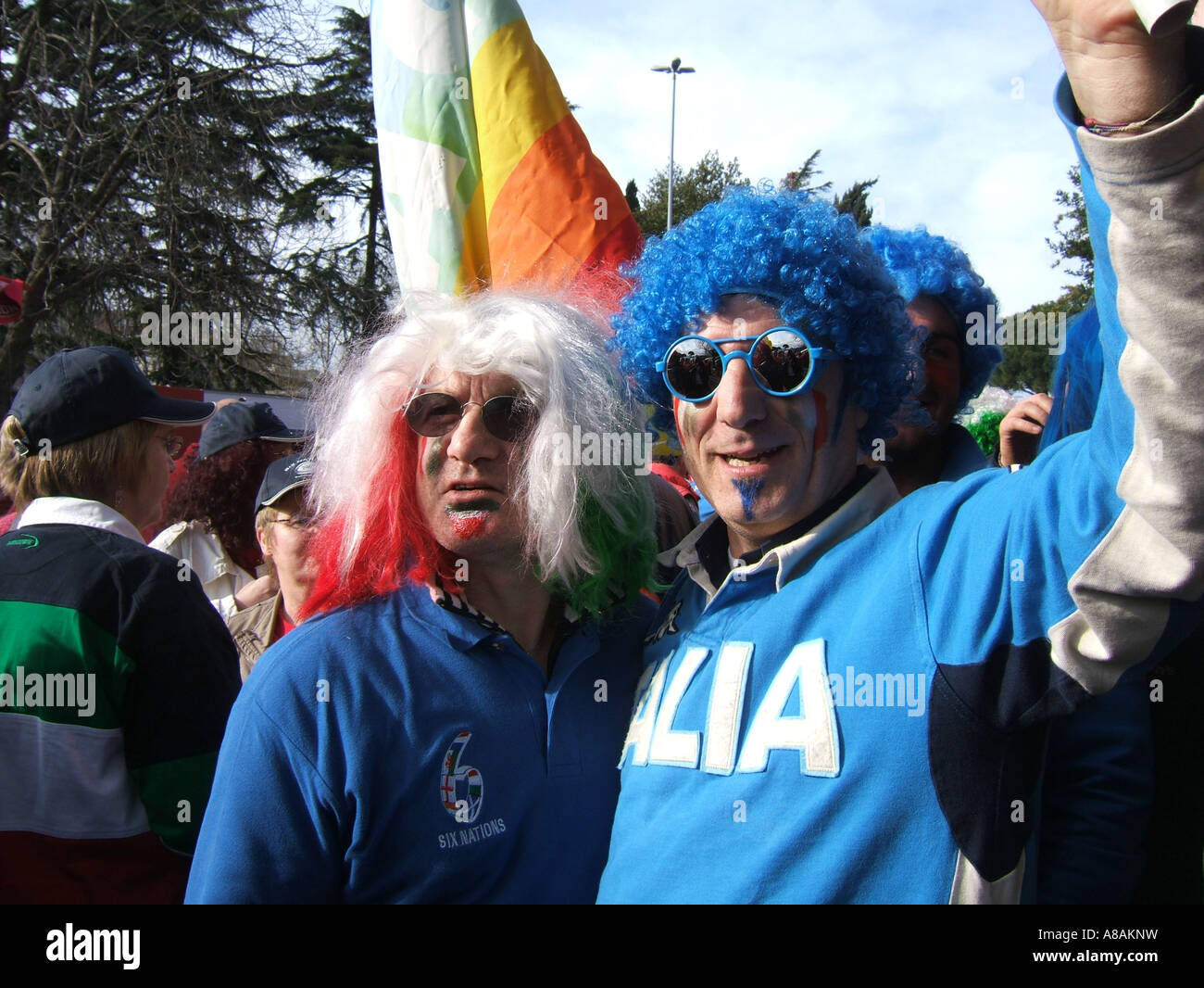italian rugby fans in rome for the six nations match versus ireland ...