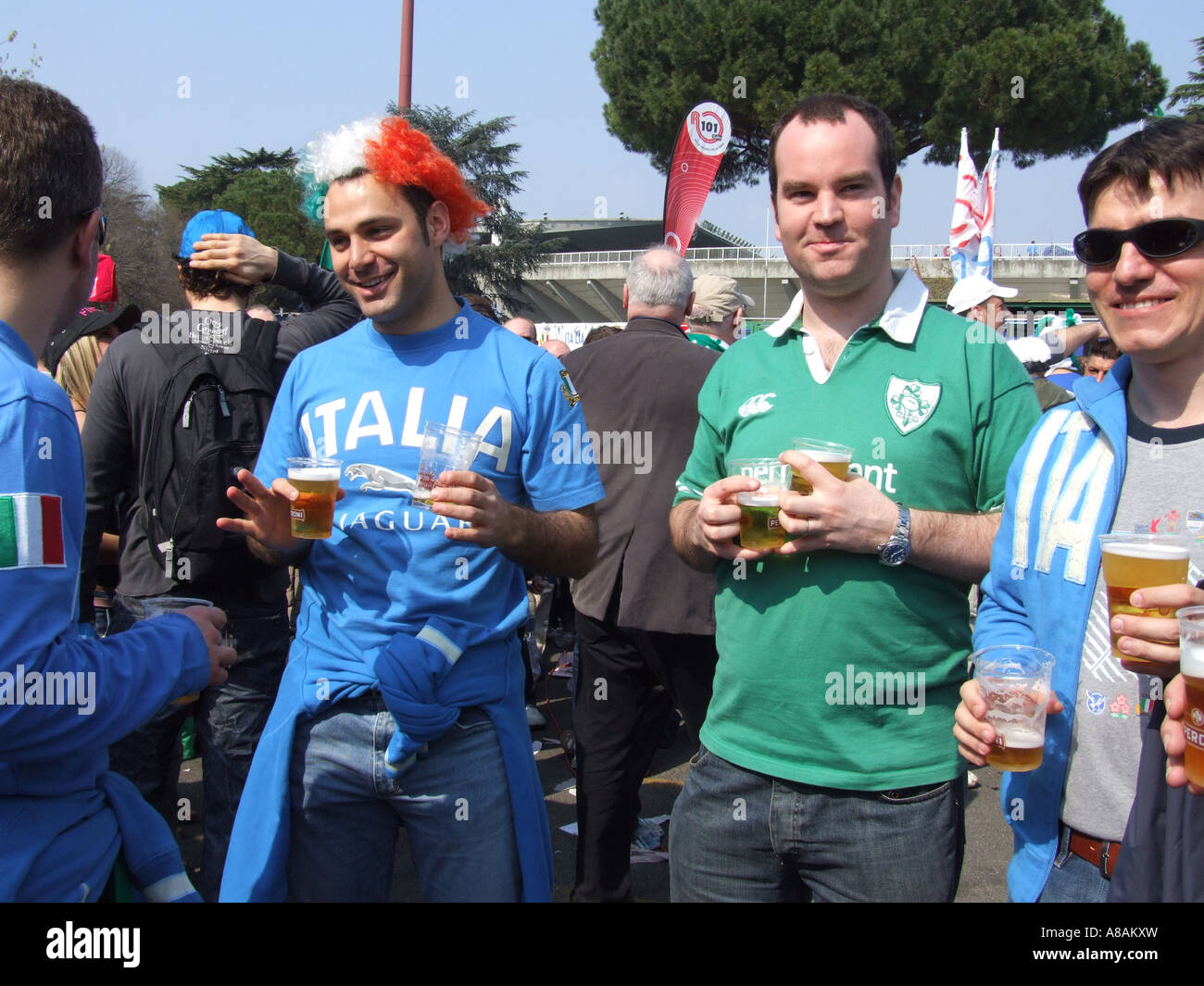 italian rugby fans in rome for the six nations match versus ireland ...