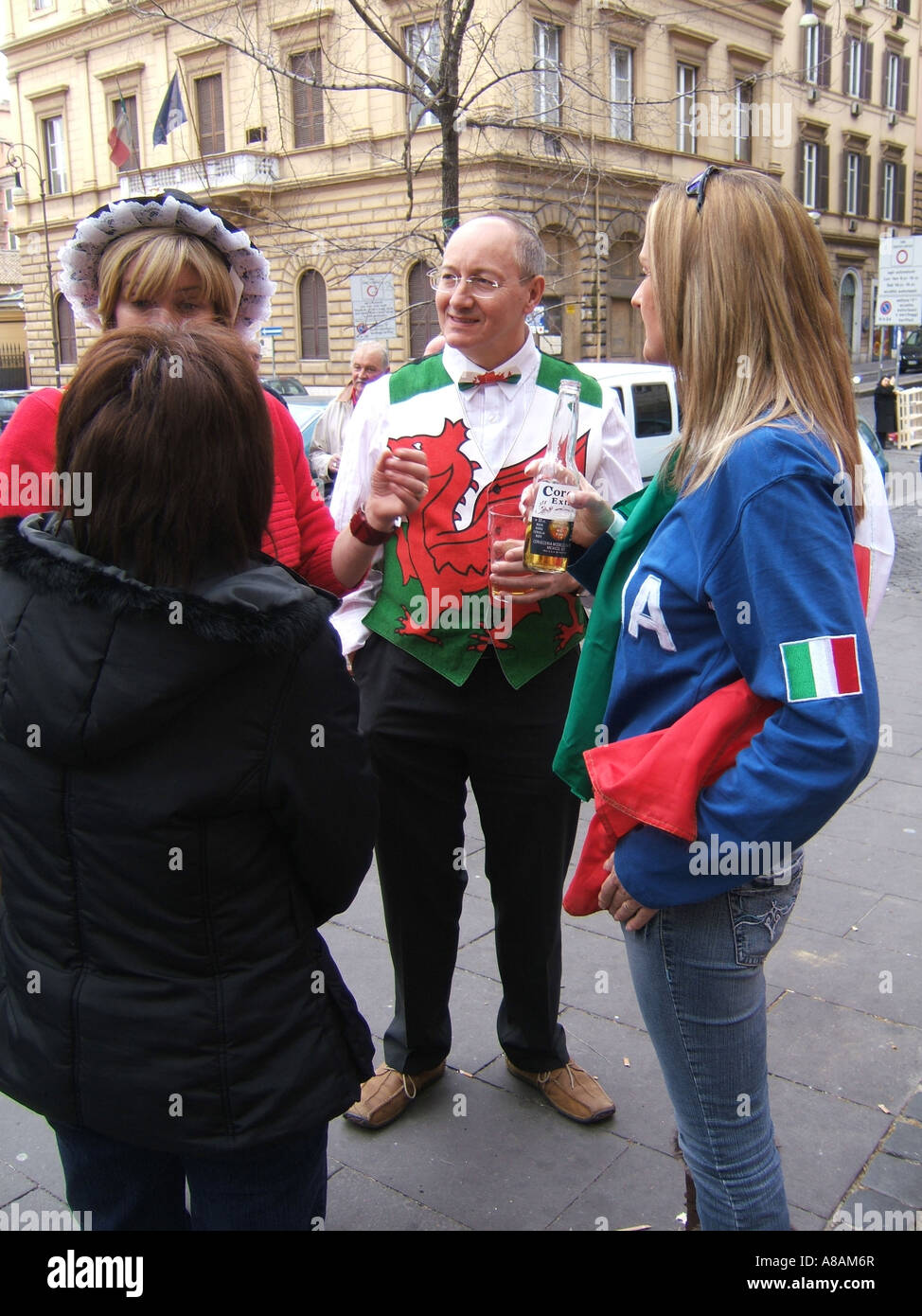 welsh and italian rugby fans in rome for the six nations match versus ...