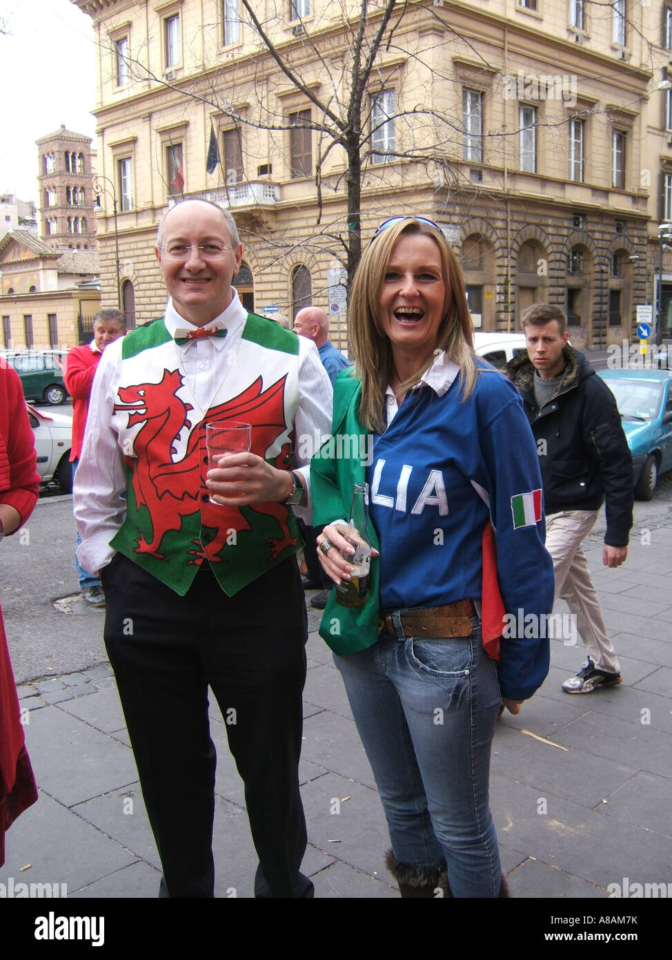 welsh and italian rugby fans in rome for the six nations match versus ...