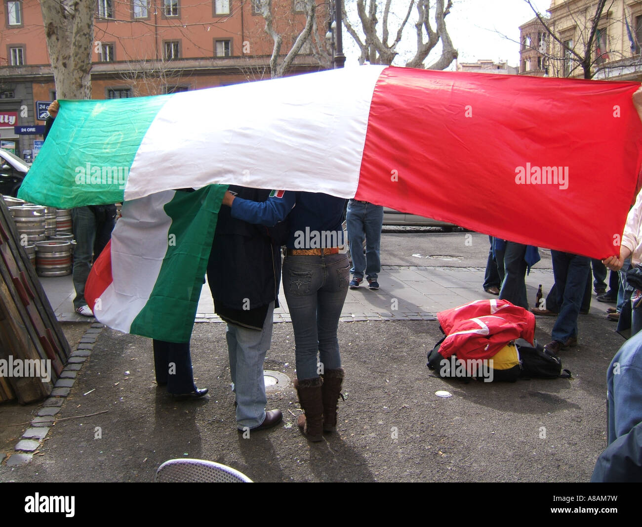 rugby fans with italian flag in rome Stock Photo - Alamy