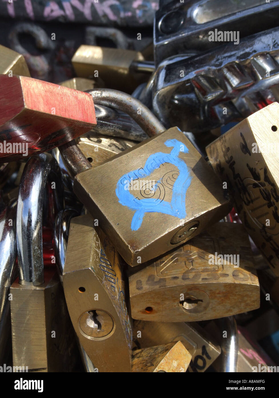 love locks on lamp post on the milvio bridge in rome, italy Stock Photo ...