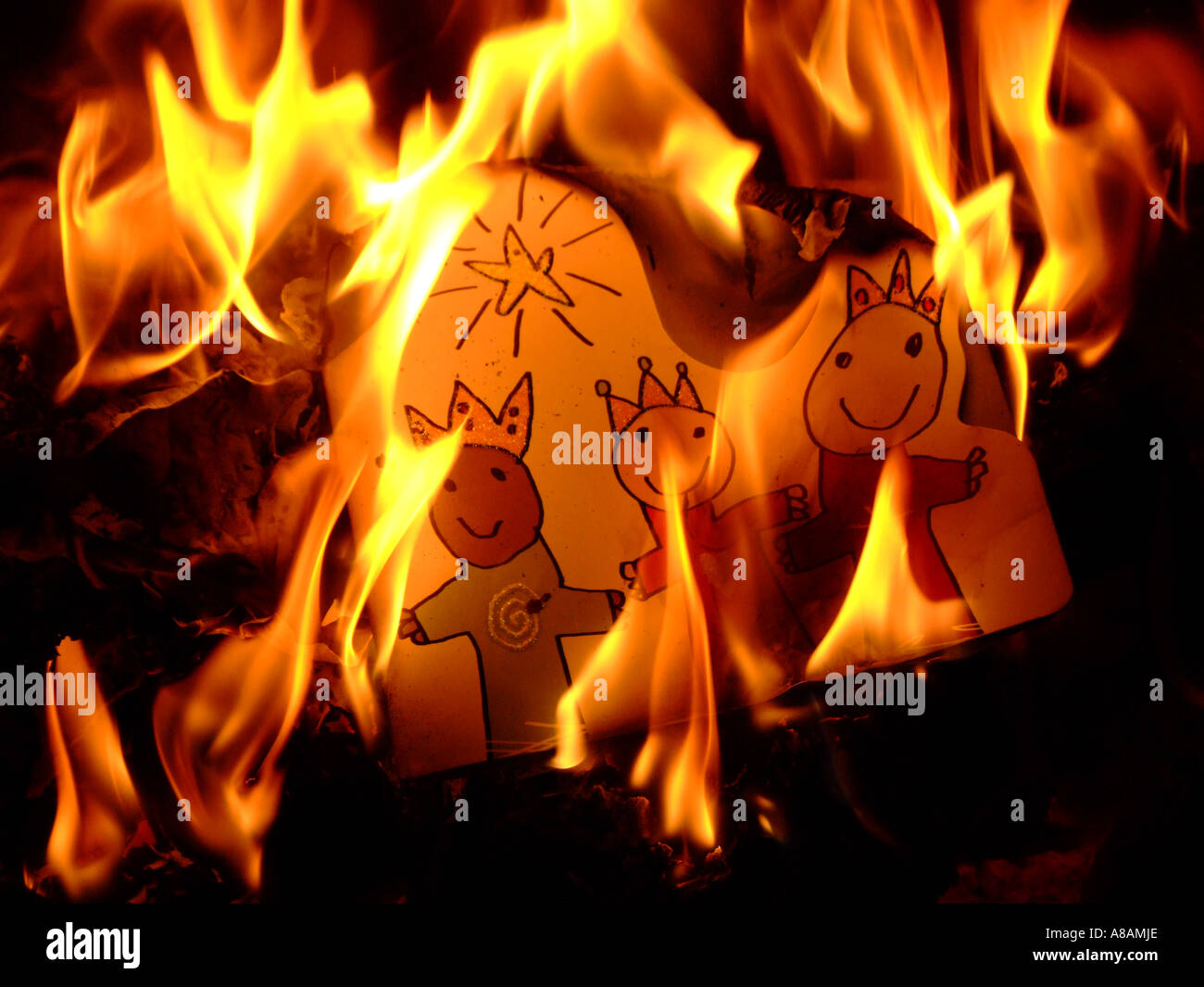 Christmas Card on Fire Stock Photo - Alamy