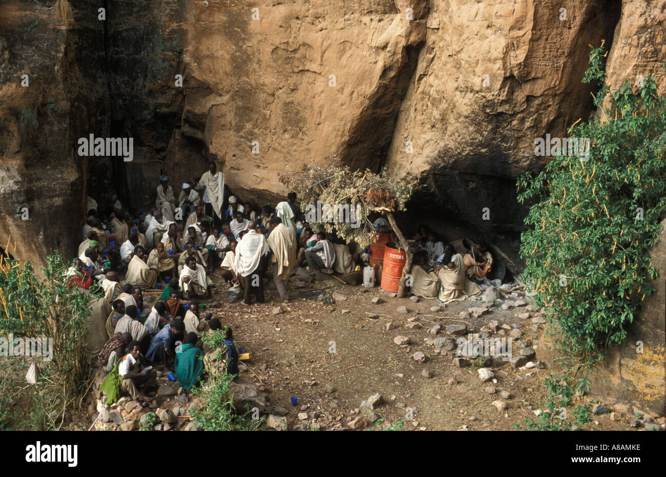 people drinking Tej ( honey wine ) after mass , Abba Yohanni rock-hewn ...