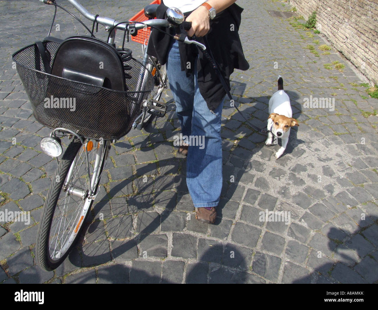 one person riding bike in city street Stock Photo - Alamy