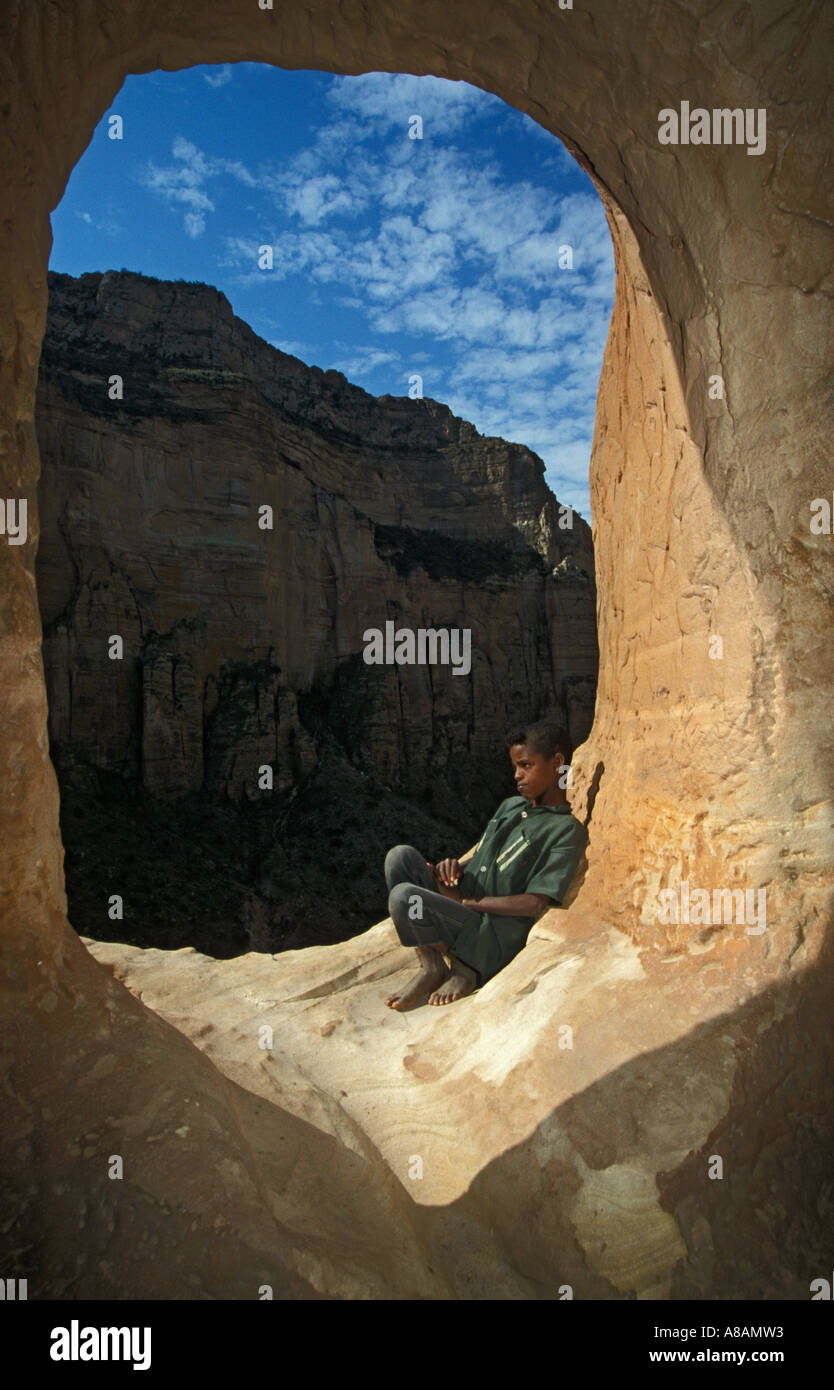 entrance to Abuna Yemata Guh rock-hewn church, Gheralta, Ethiopia Stock ...