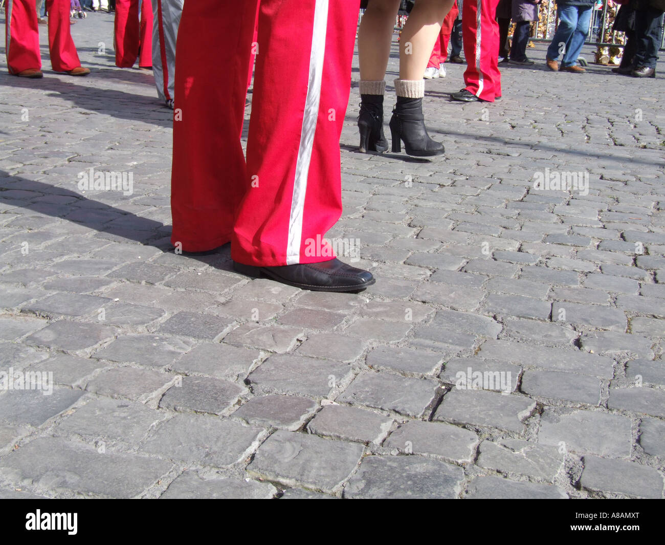 one person walking in street in city town Stock Photo - Alamy