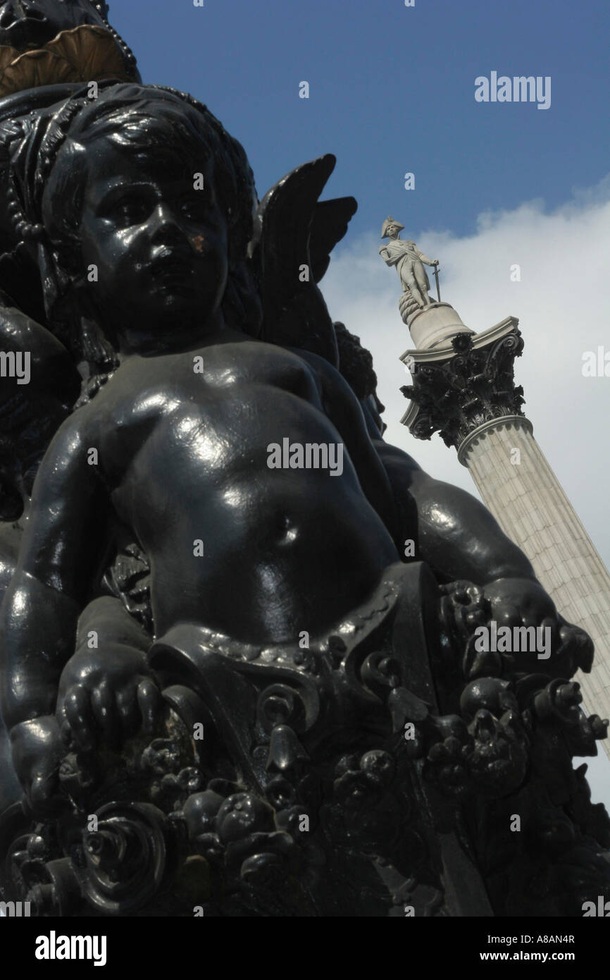 Lampost with Nelson's Column in background, Trafalgar Square, central ...