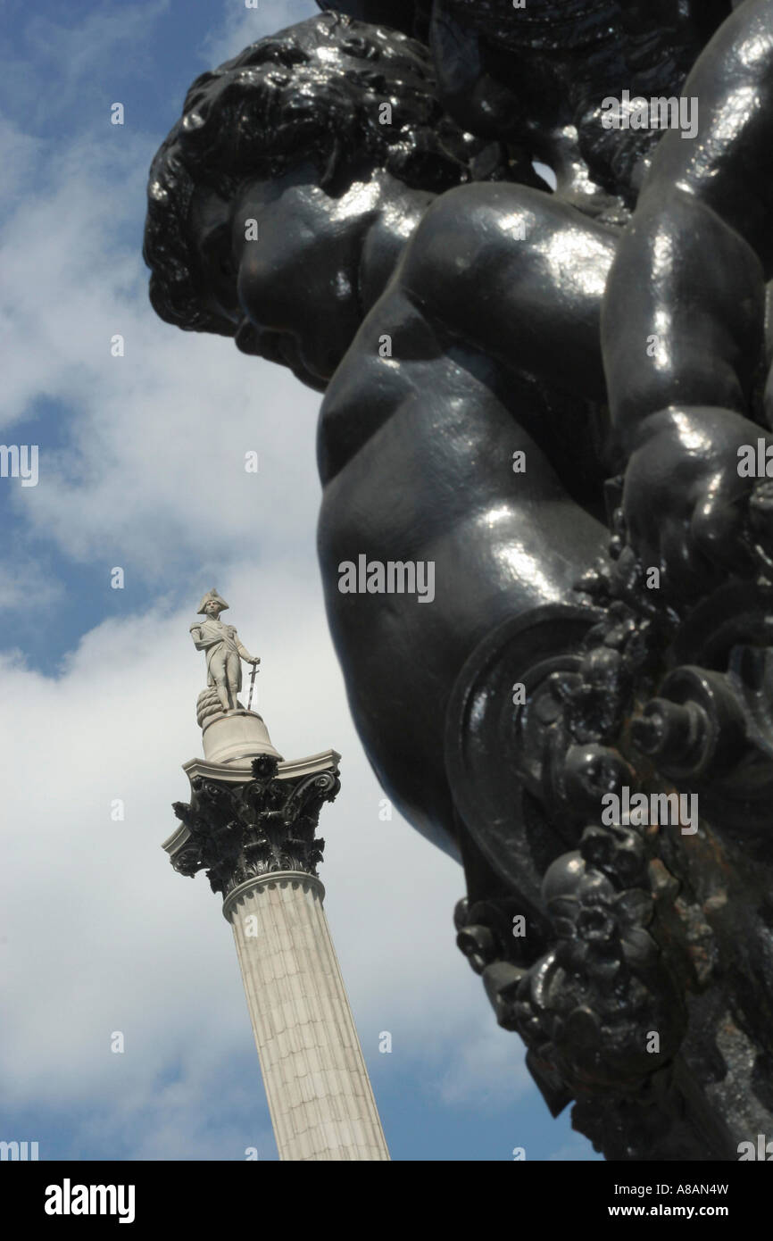 Lampost with Nelson's Column in background, Trafalgar Square, central ...