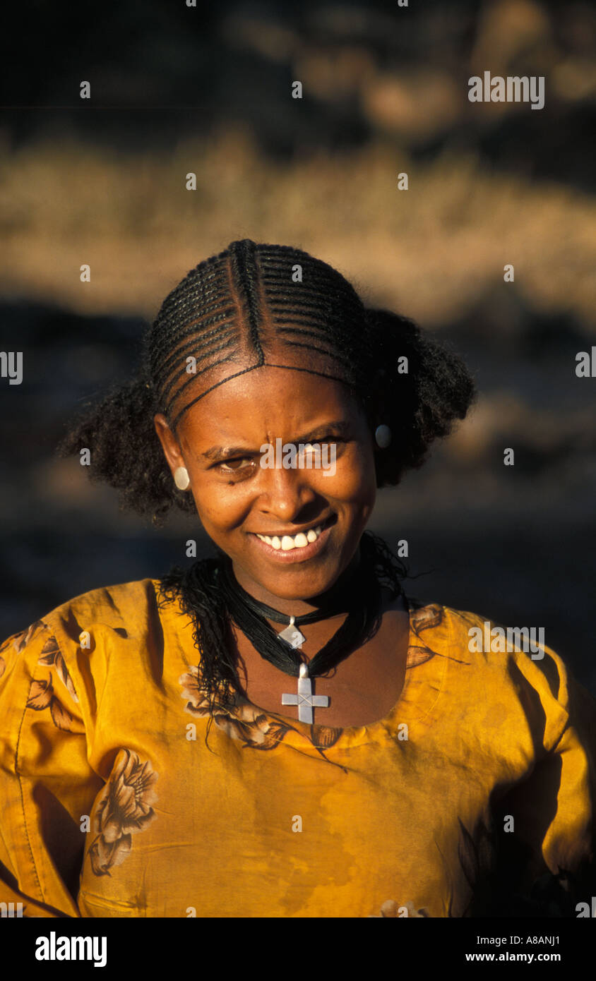 Tigray woman with a traditional hairstyle , Eastern Tigray , Ethiopia ...