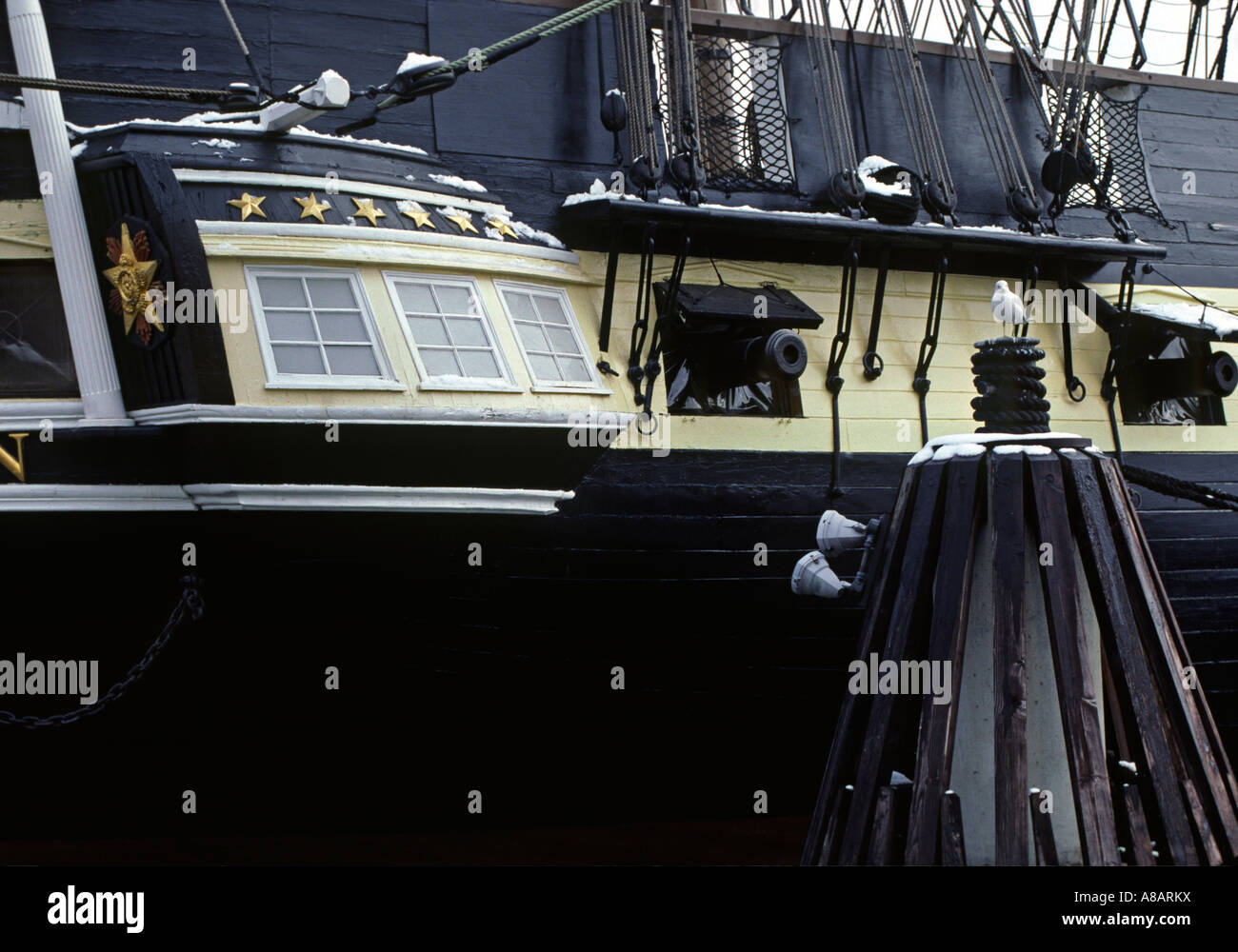 Detail shot of full scale replica of the MAYFLOWER in BALTIMORE HARBOR ...