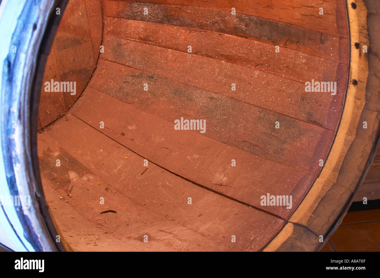 The inside of a barrique barrel that shows how crystals have deposited ...