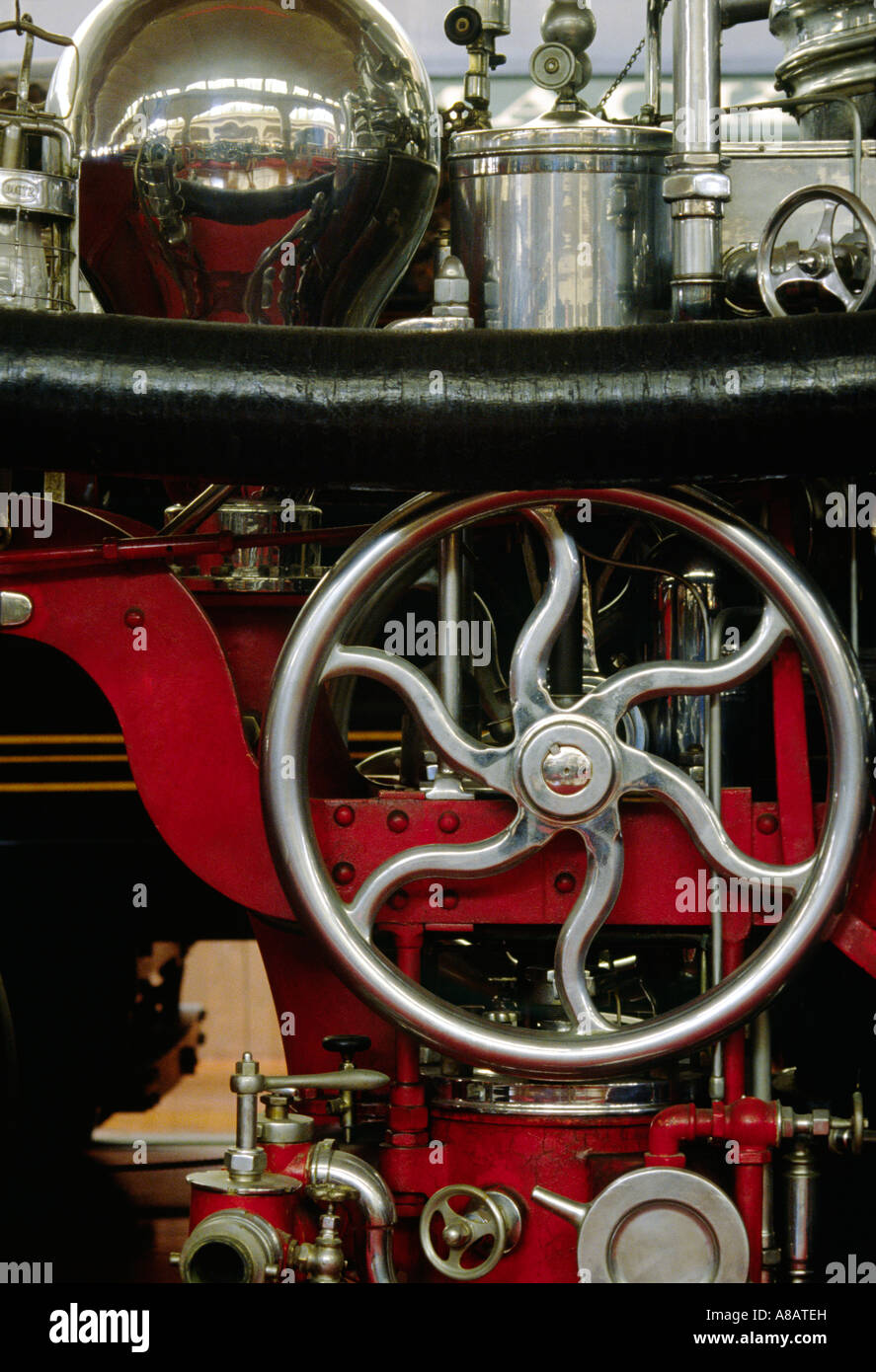 Detail shot of OLD RAILROAD STEAM ENGINE in the HENRY FORD MUSEUM ...