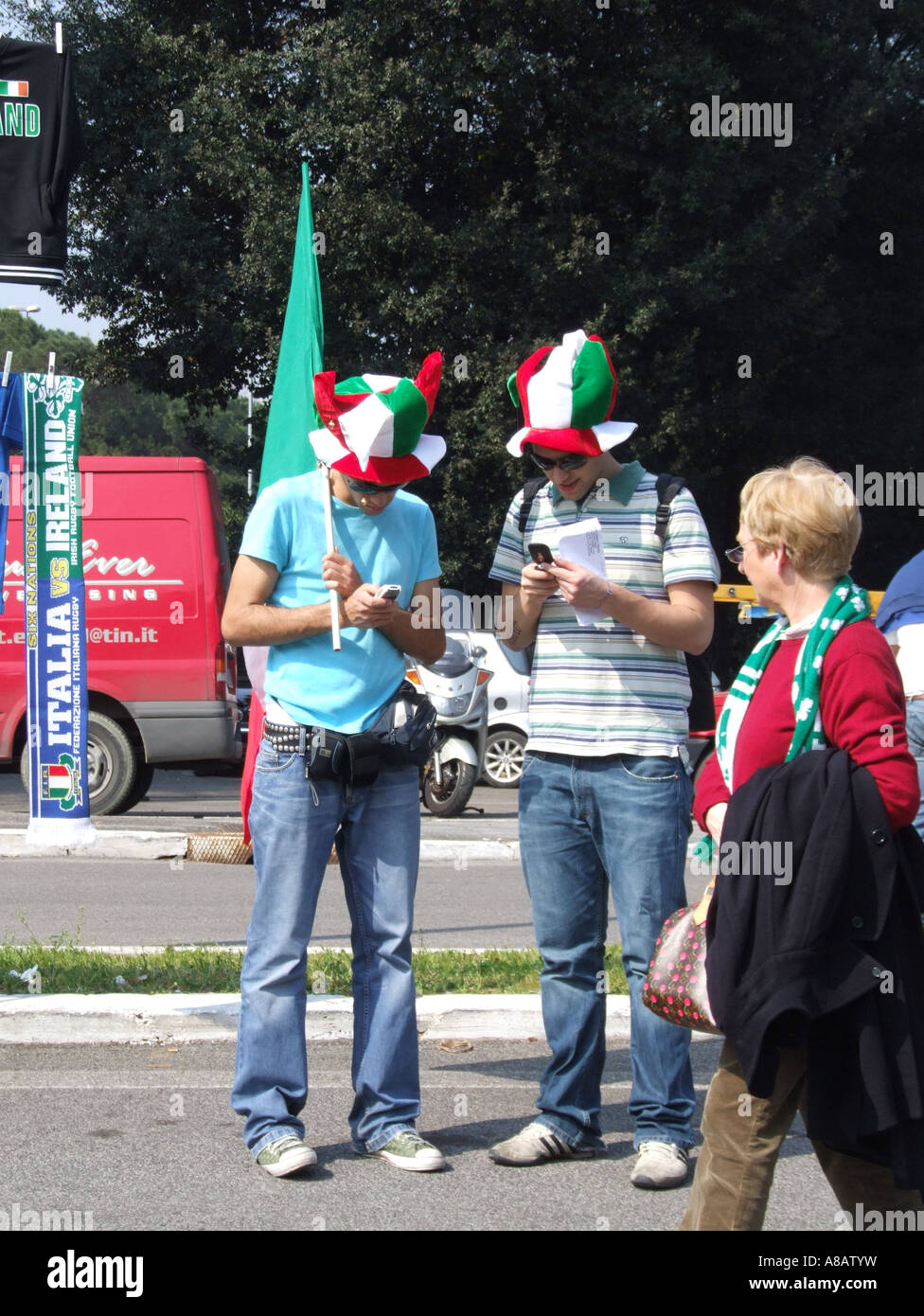 italian rugby fans in rome for the six nations match versus ireland ...