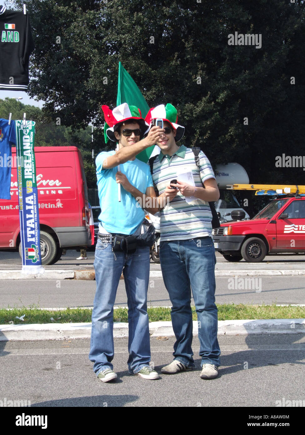 italian rugby fans in rome for the six nations match versus ireland ...