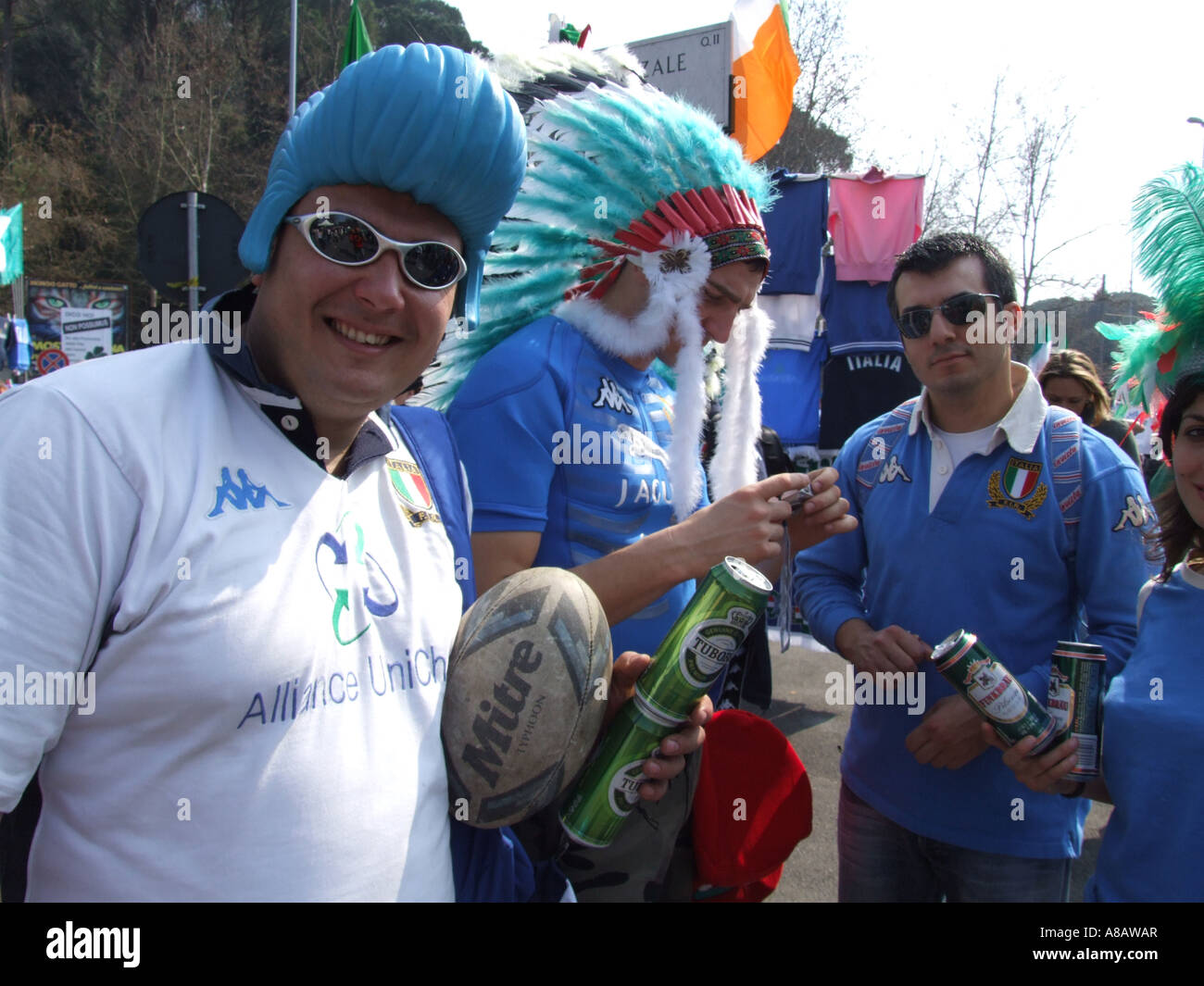 italian rugby fans in rome for the six nations match versus ireland ...