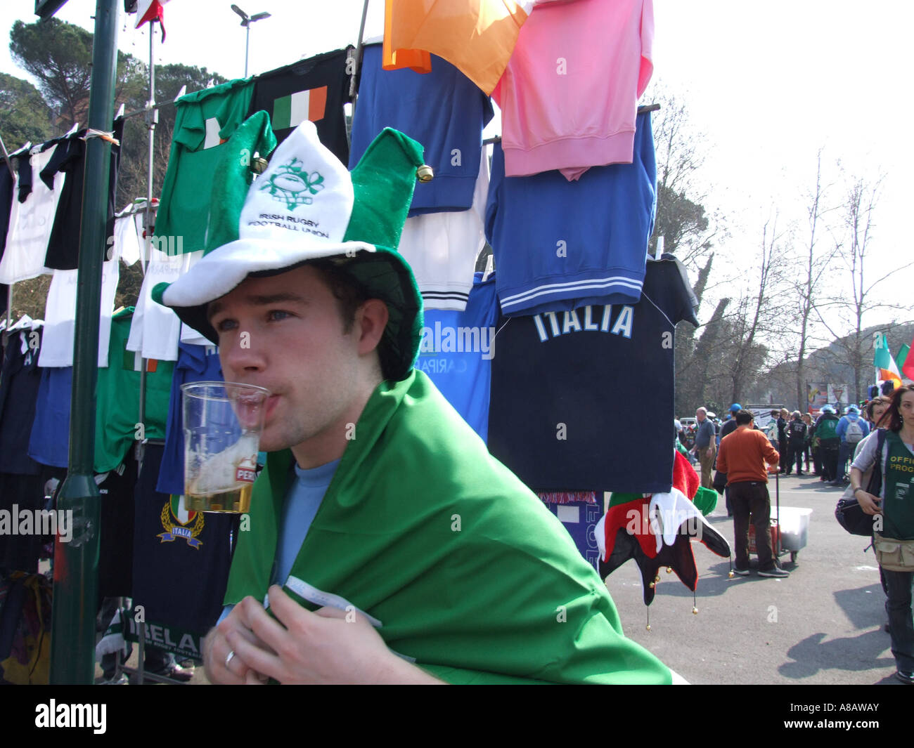 irish rugby fans in rome for the six nations match versus italy Stock ...