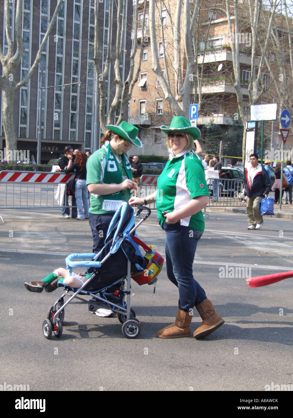 irish rugby fans in rome for the six nations match versus italy Stock ...