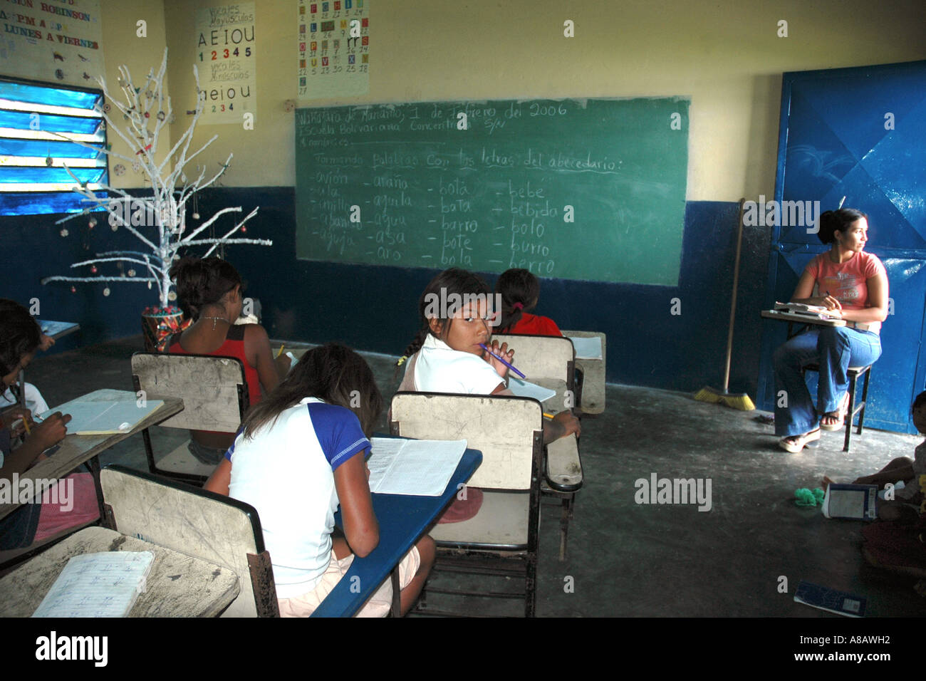 A class in a state school in Venezuela's Orinoco river delta. The ...