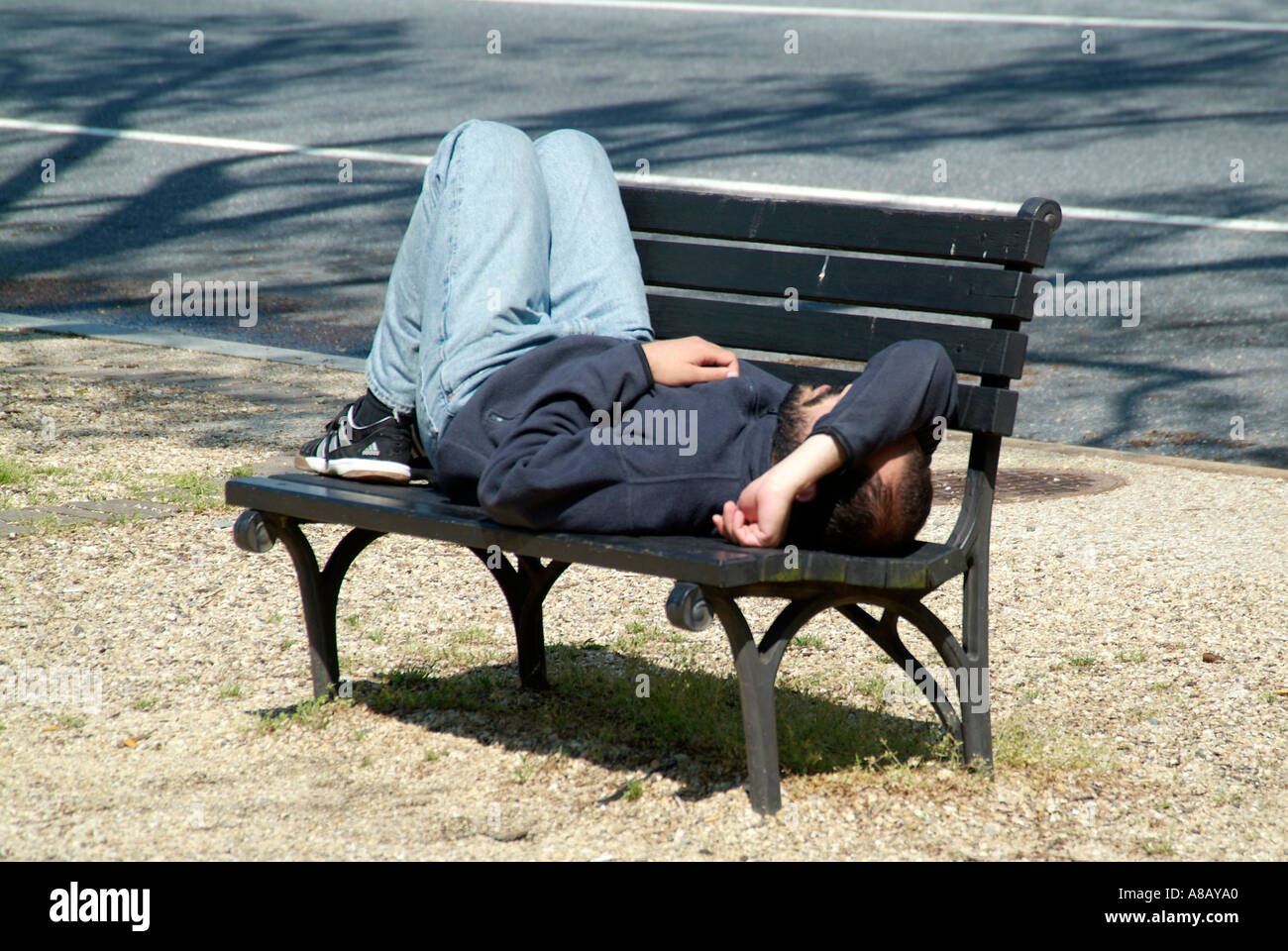 Homeless male on park bench Washington DC Stock Photo - Alamy