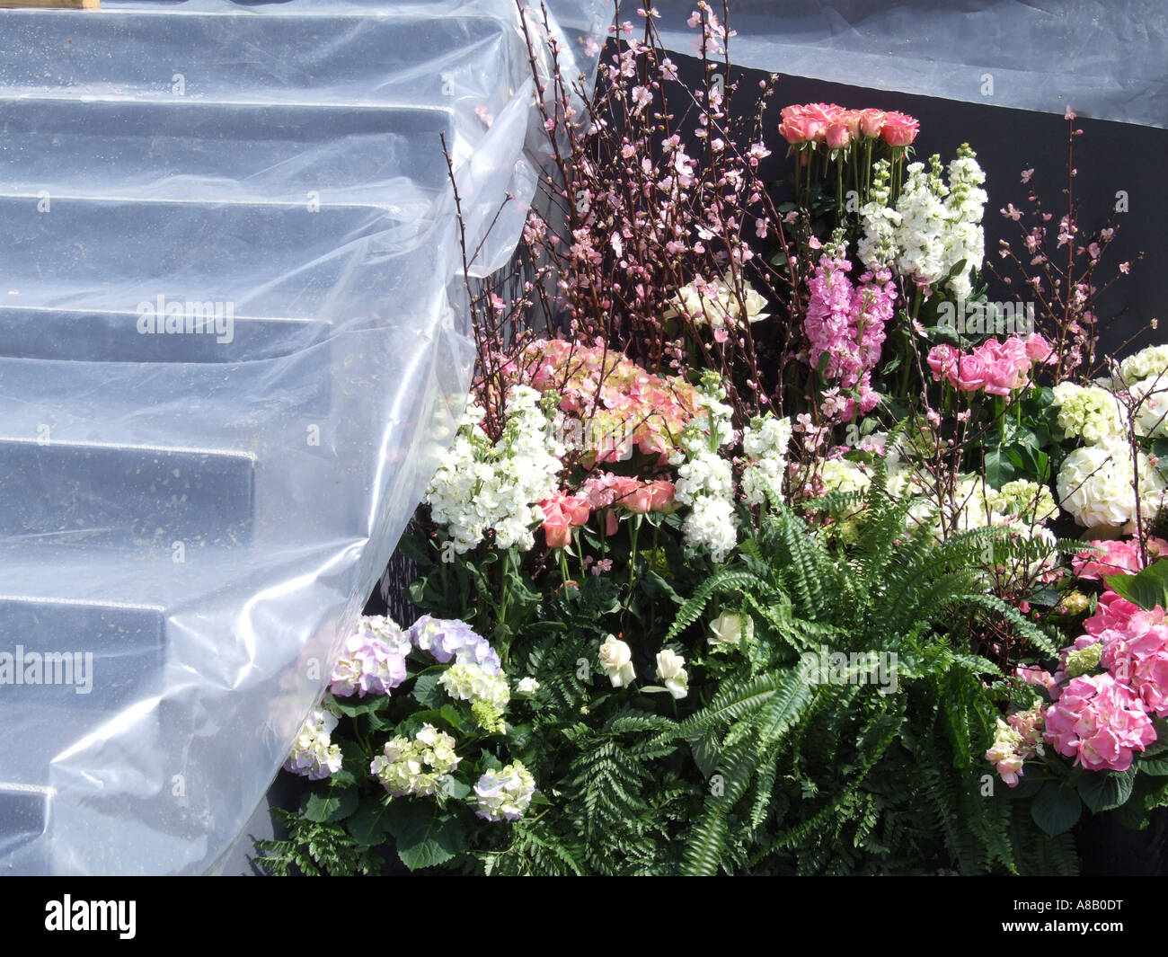 floral arrangement and steps Stock Photo - Alamy