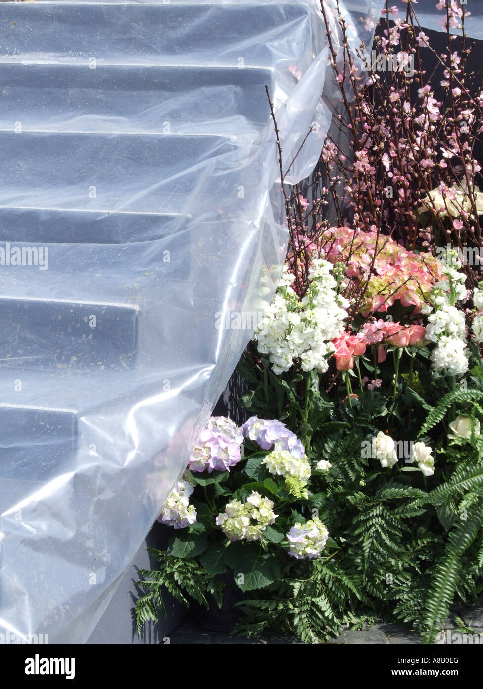 floral arrangement and steps Stock Photo - Alamy