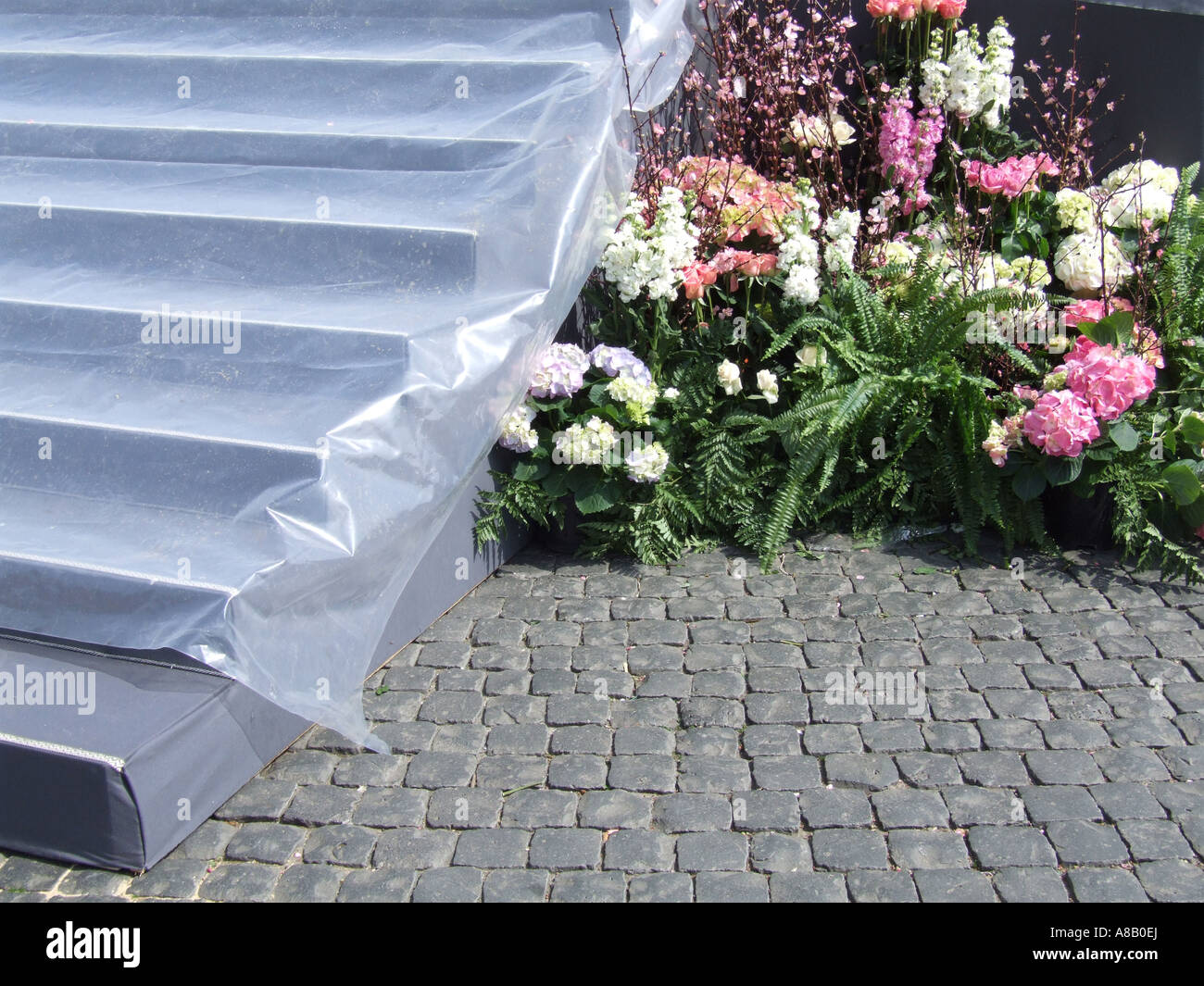 floral arrangement and steps Stock Photo - Alamy