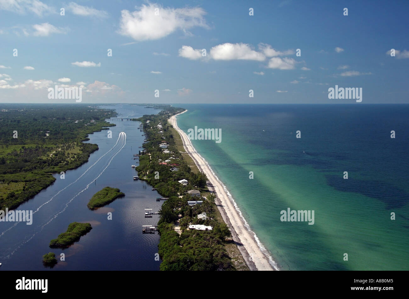 Aerial view of Manasota key, bridge and Lemon Bay, Sarasota Florida ...