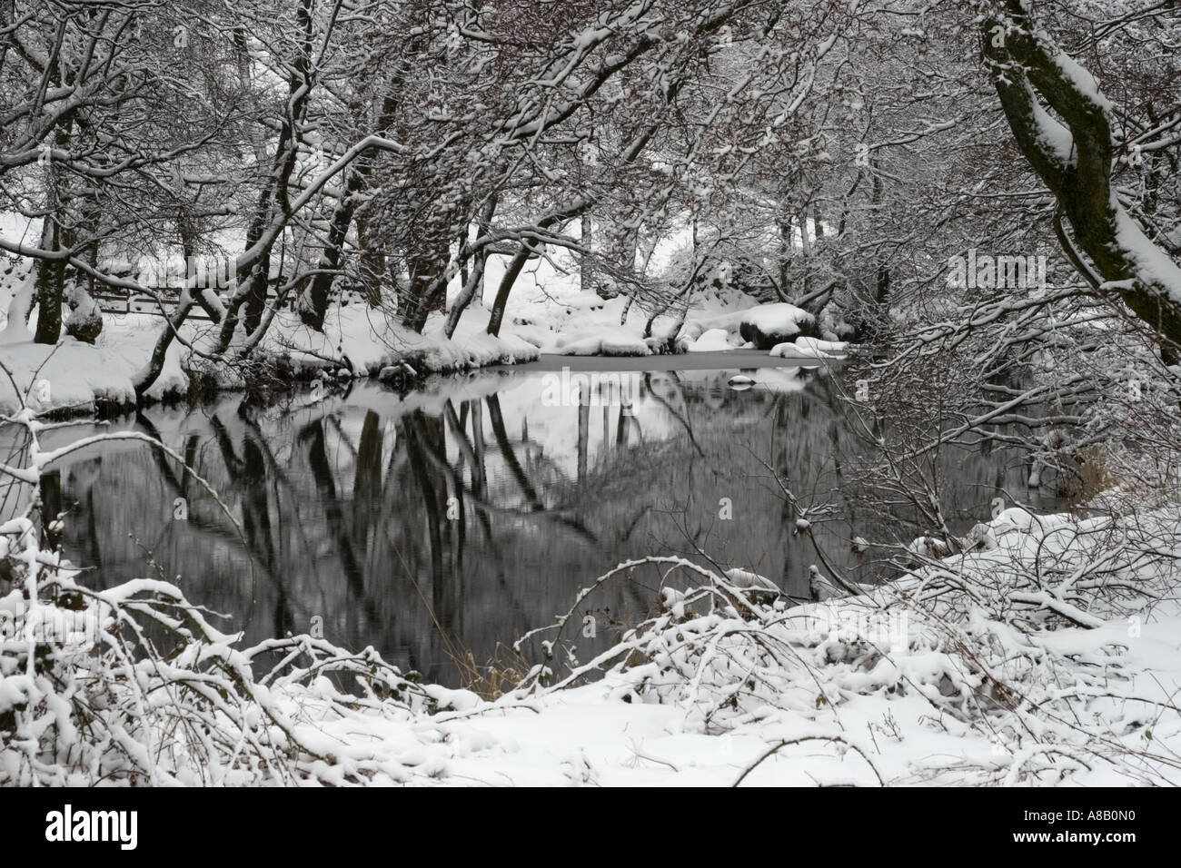 Lake in winter with reflection, Lake District, Ambleside Stock Photo ...