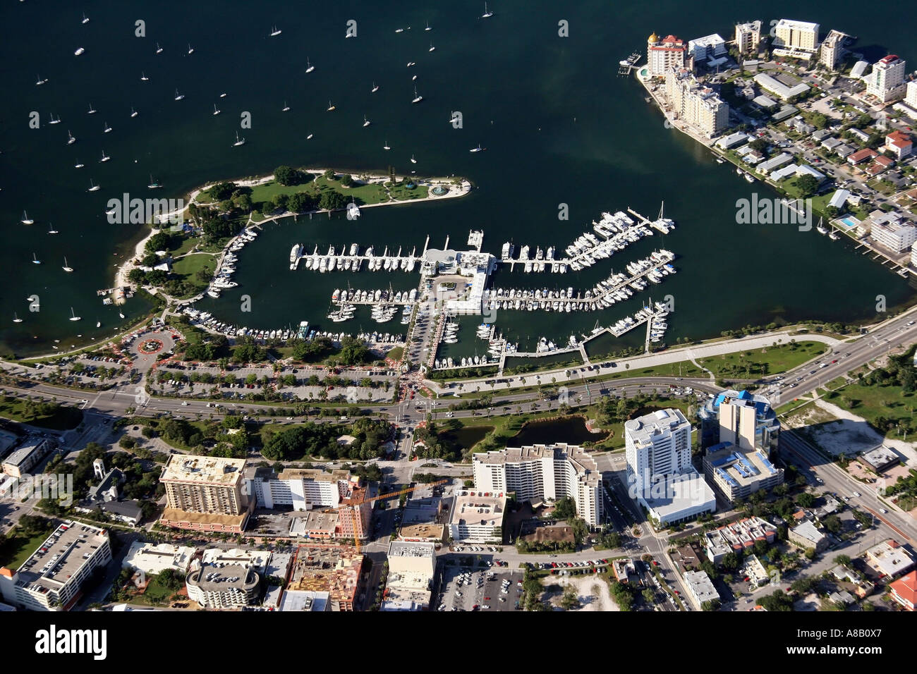Aerial view of Sarasota, Florida, Downtown Marina and Golden Gate Point ...