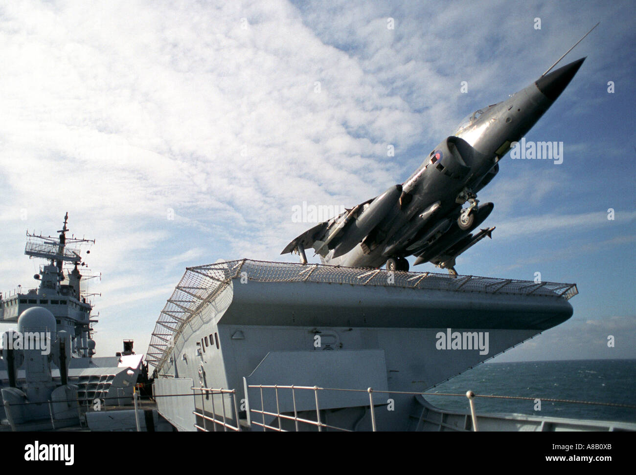 HMS Ark Royal Royal Navy Aircraft Carrier launches Sea Harrier from ...