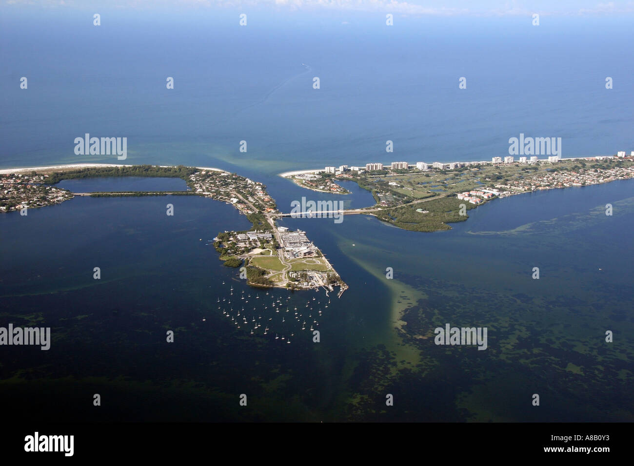 Aerial view of Lido key, City Island, Longboat key, Sarasota, Florida ...