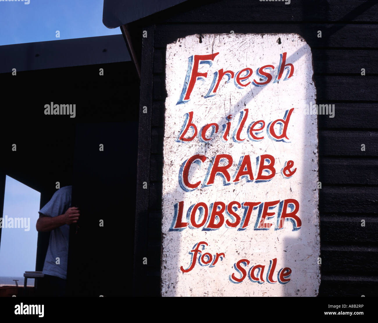 Fresh Crab Sign on a Fishing Shack in Aldeburgh, Suffolk, UK Stock ...
