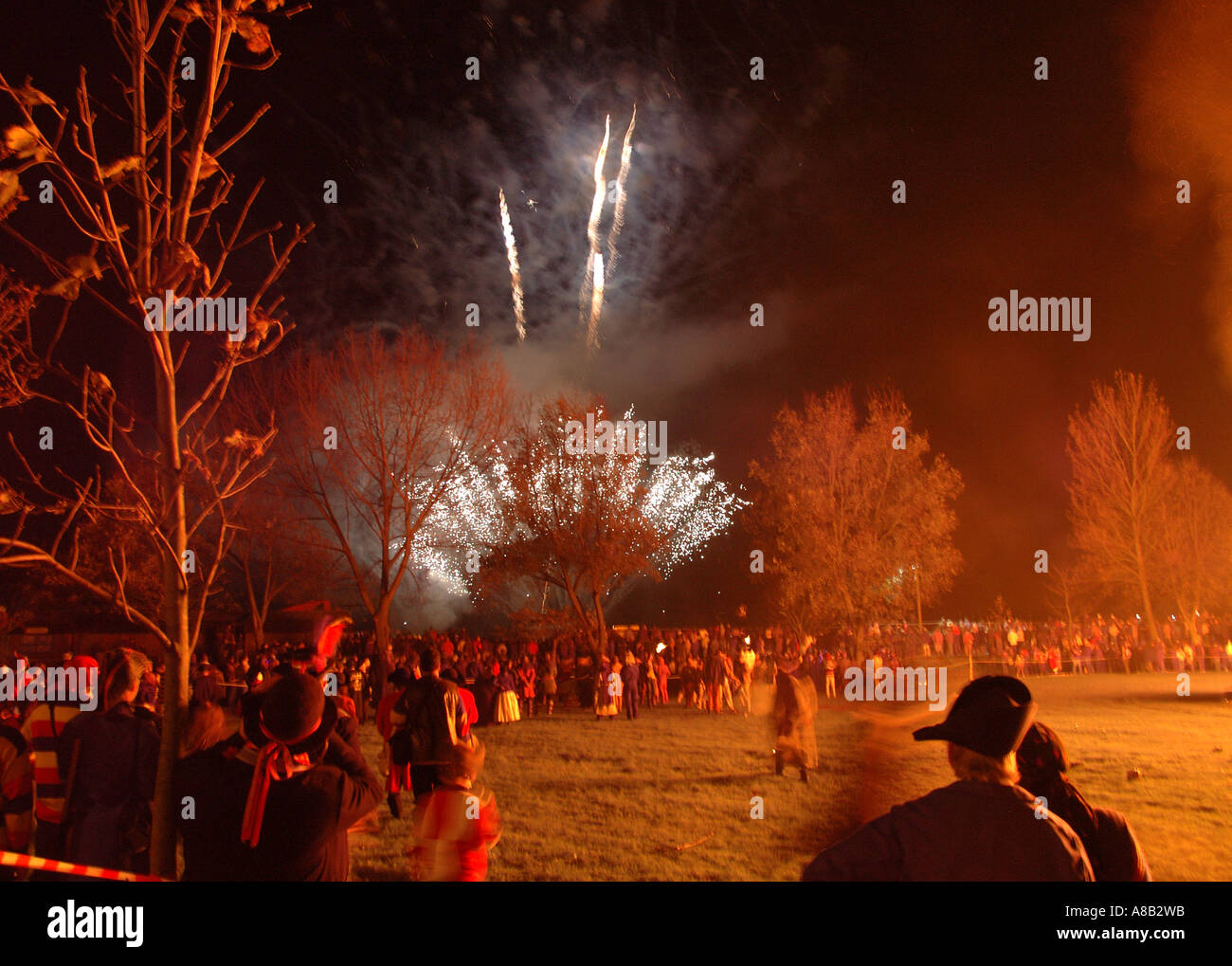 Firework display at Rye bonfire celebrations, East Sussex Stock Photo ...
