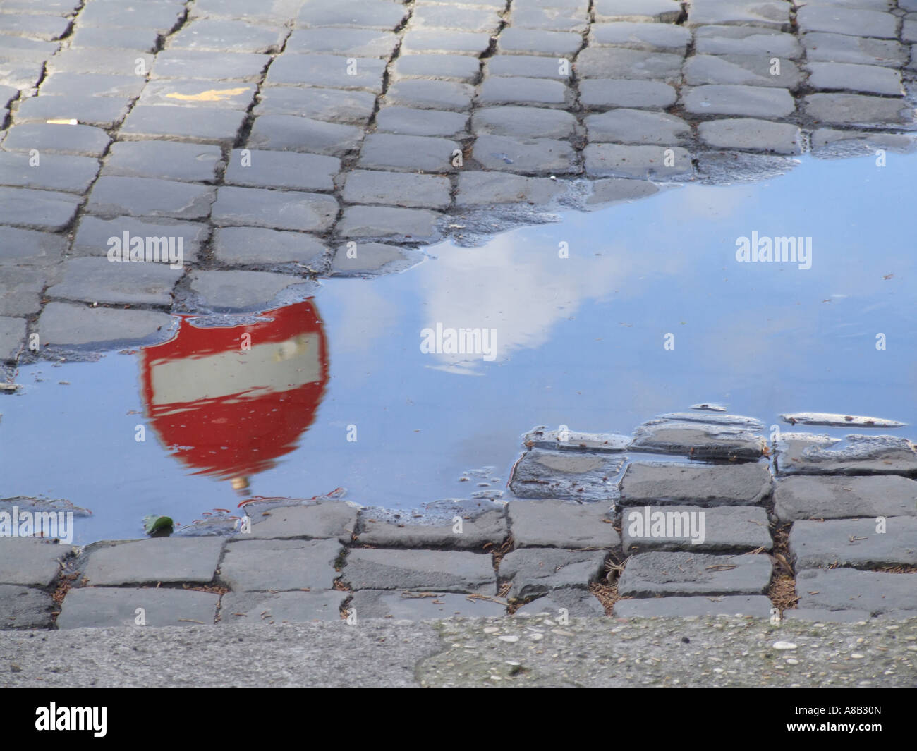 no entry sign reflected in pool of water Stock Photo - Alamy