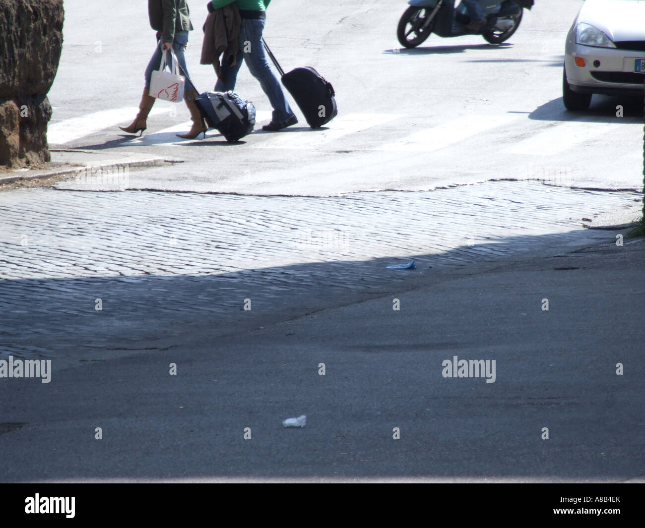 one person walking in street in city town Stock Photo - Alamy