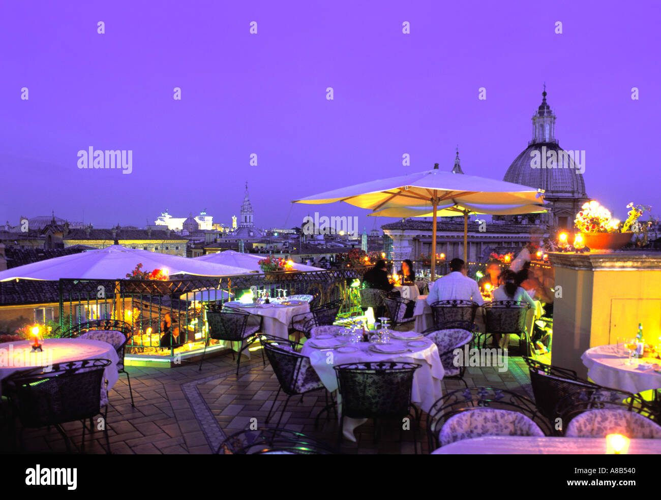 ITALY ROME ROMANTIC ROOFTOP RESTAURANT NEAR NAVONA SQUARE Stock Photo ...