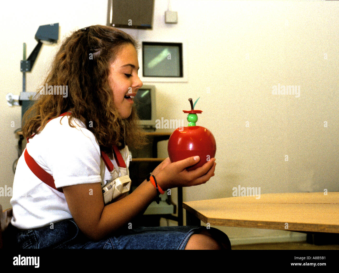 A special apple used by deaf children When the sound is loud enough the ...