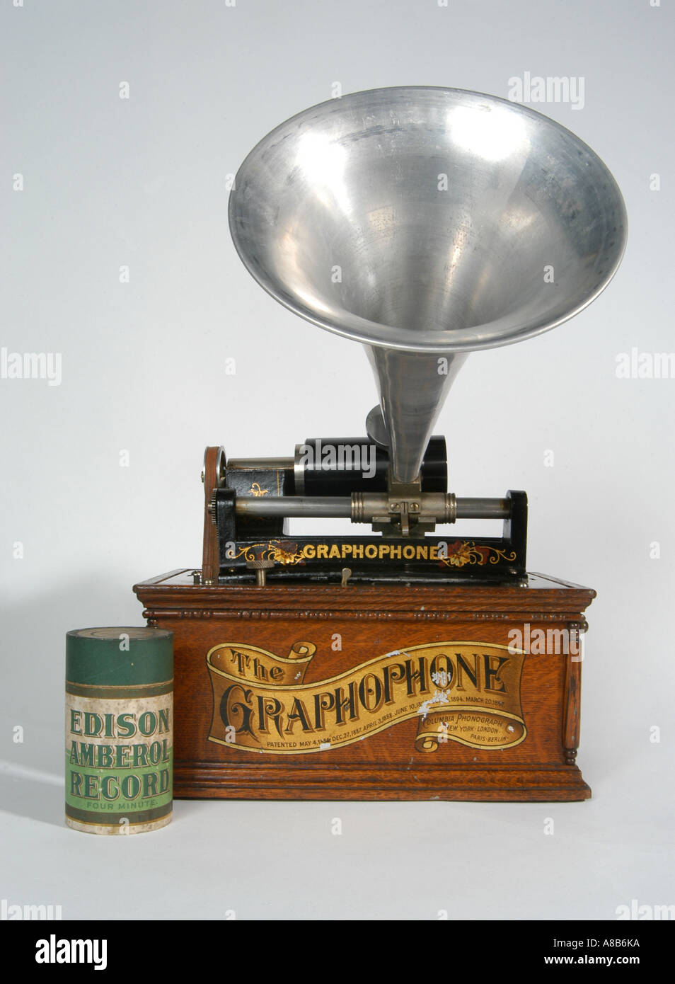 The Graphophone, cylinder sound player with Edison amberol record Stock ...