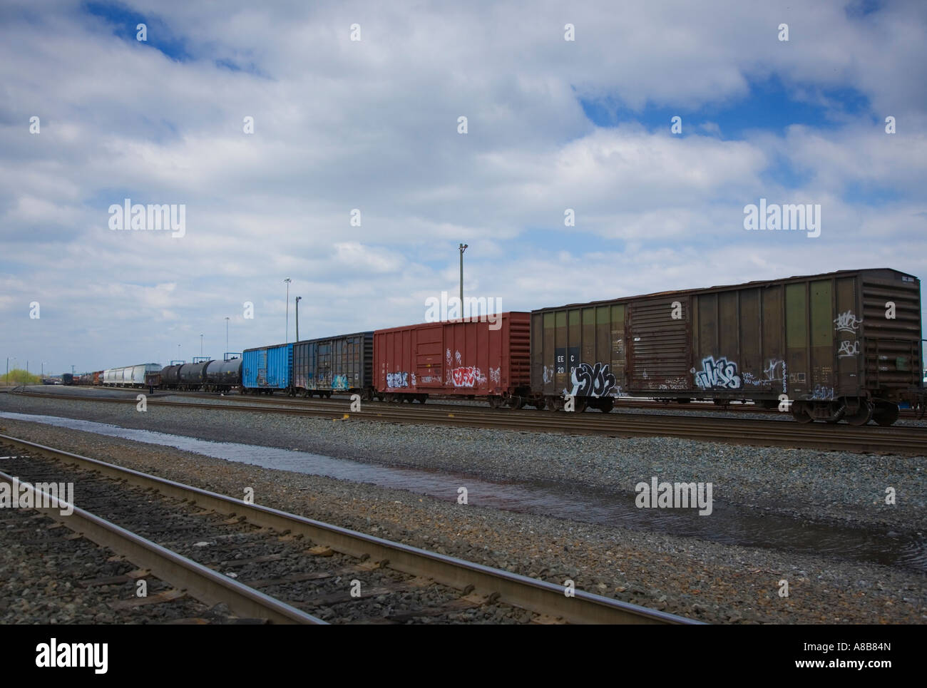 Railroad cars on railroad tracks Stock Photo - Alamy