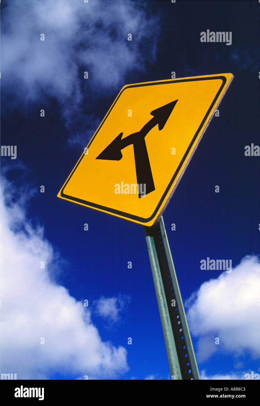 Road sign Split or Divergence Stock Photo - Alamy