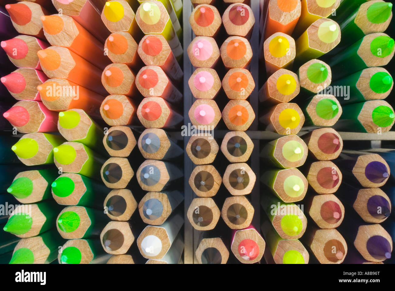 Close top view on a box of crayons Stock Photo - Alamy